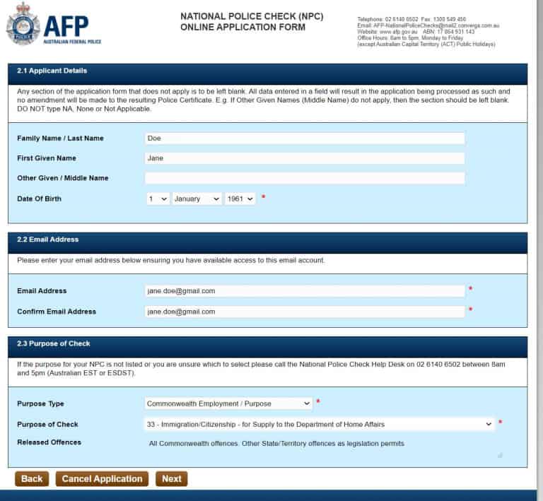 Police Check - AFP - Visa Envoy