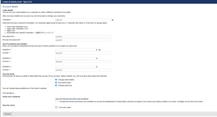 How to create an ImmiAccount
