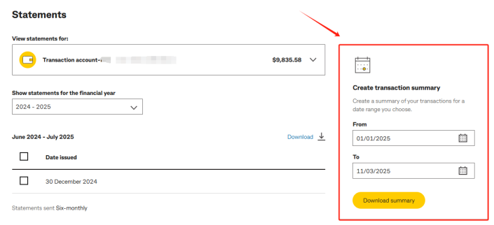 Bank Statement - Download - Visa Envoy